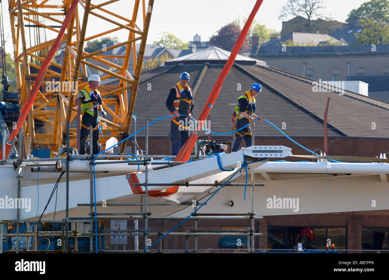 Foot and cycle bridge under construction over the River Usk at Newport ...