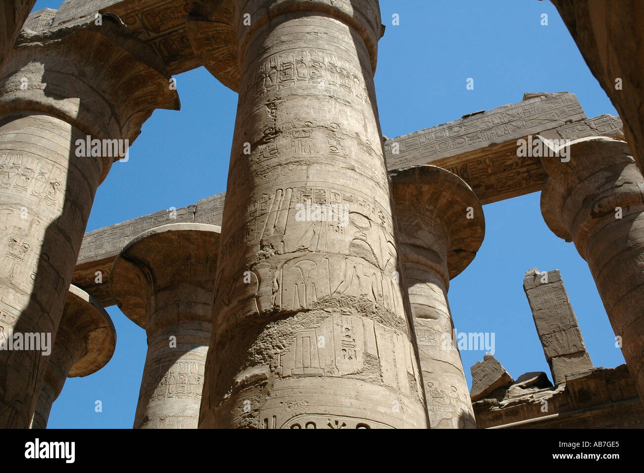 Column heads in the Hypostyle Hall Karnak Temple Stock Photo - Alamy