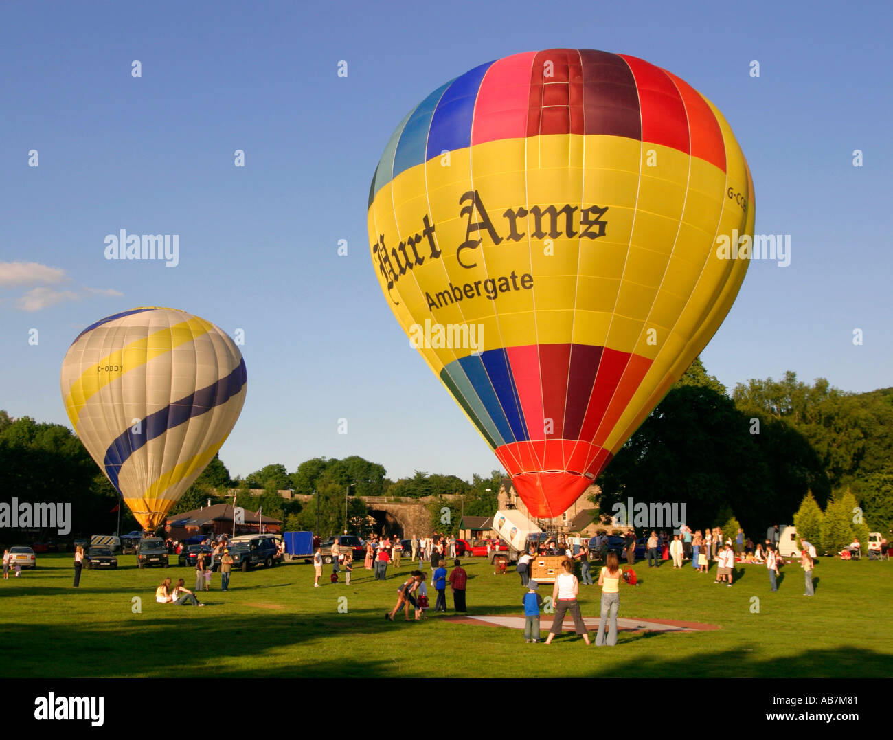 Hot air balloons being launched at Ambergate in Derbyshire England UK ...