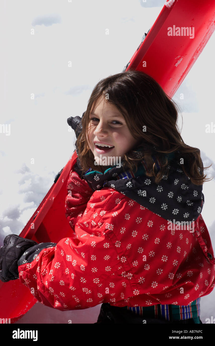 snow sled girl Stock Photo - Alamy