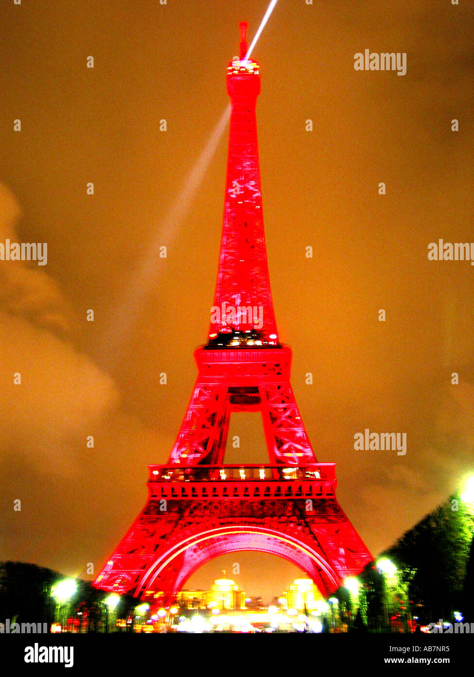 Red Eiffel tower by night, Paris France Stock Photo - Alamy
