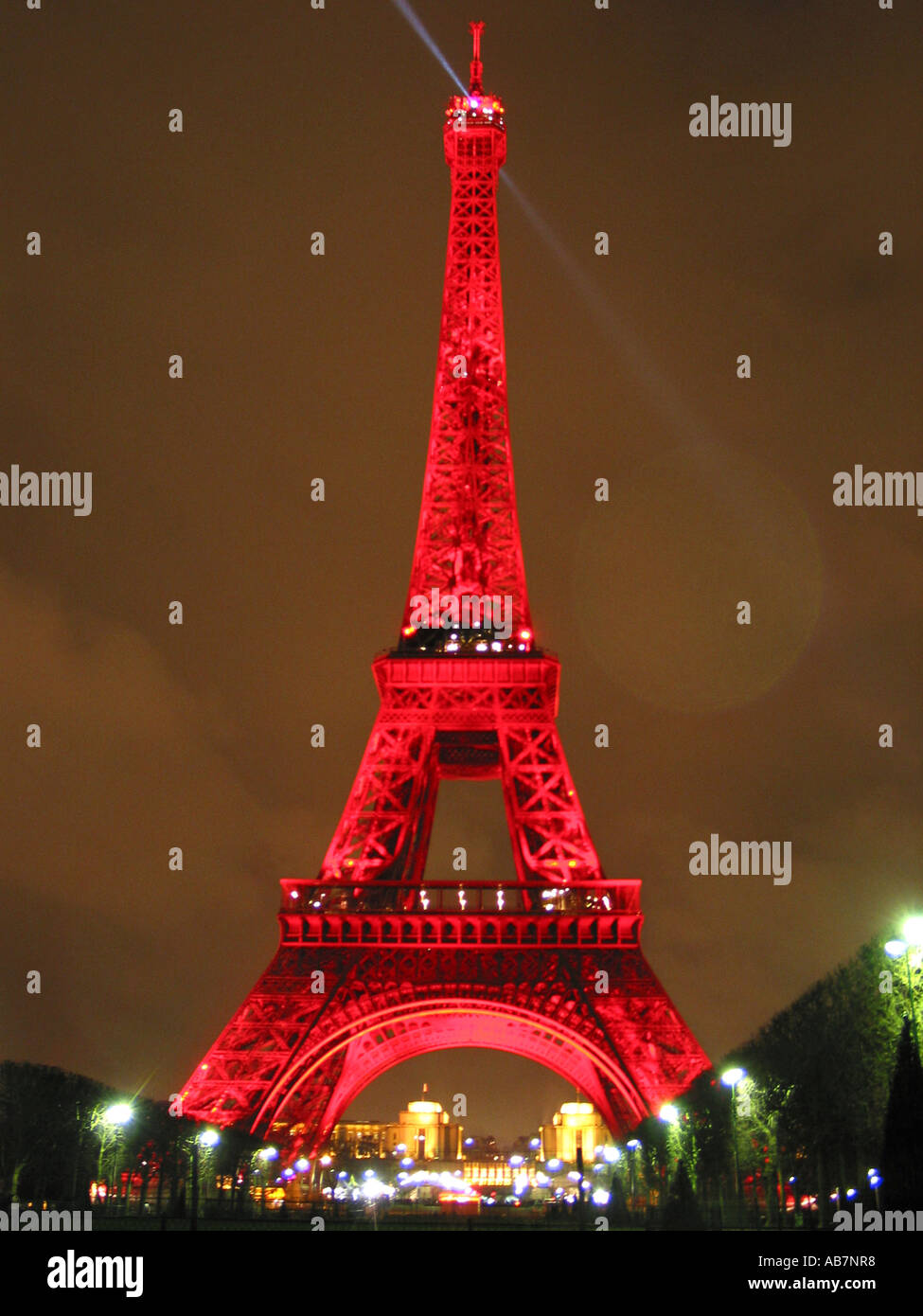 Red Eiffel tower by night, Paris France Stock Photo - Alamy