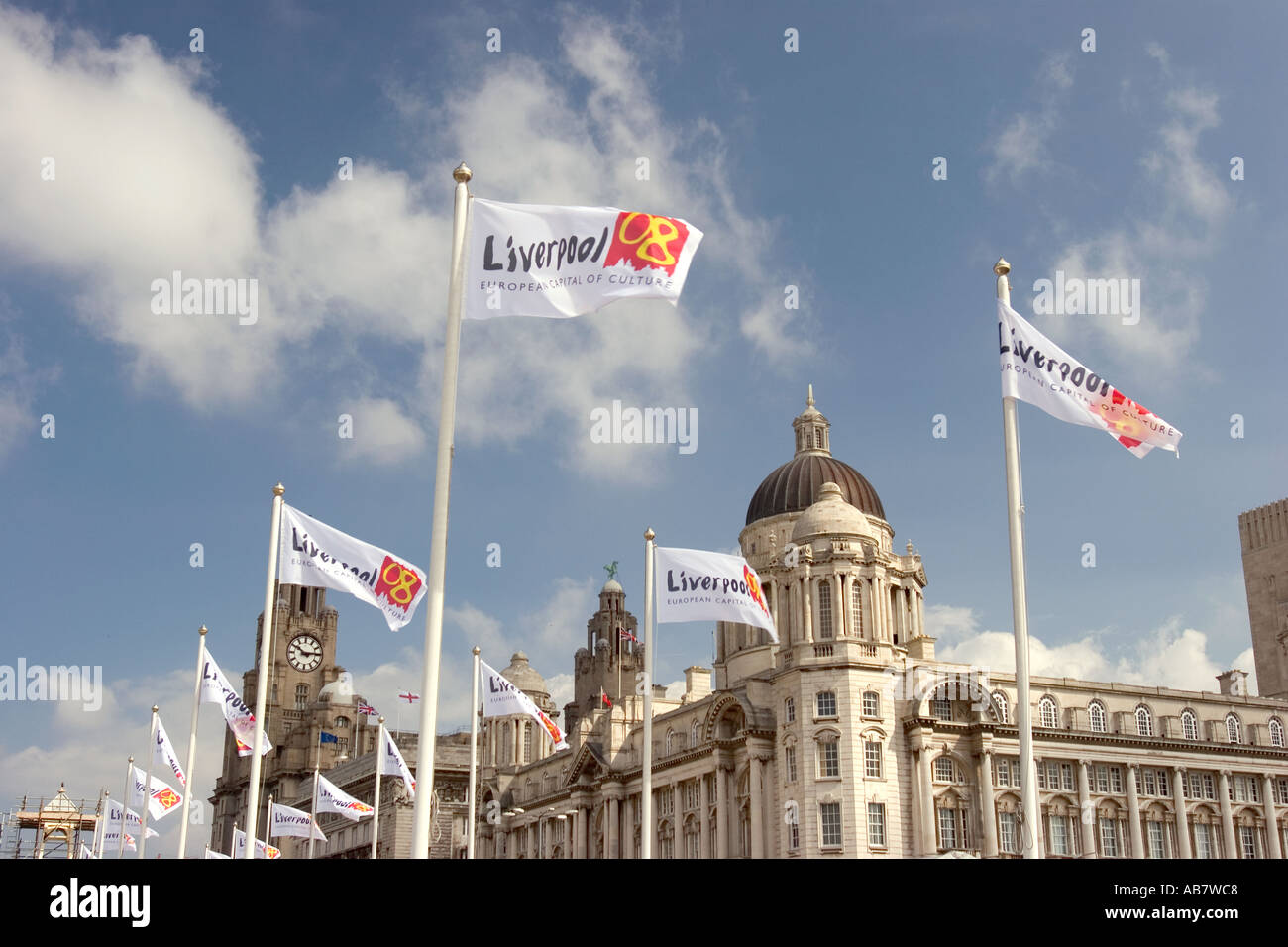 Merseyside Liverpool Mersey River Festival flags flying at the Dock ...