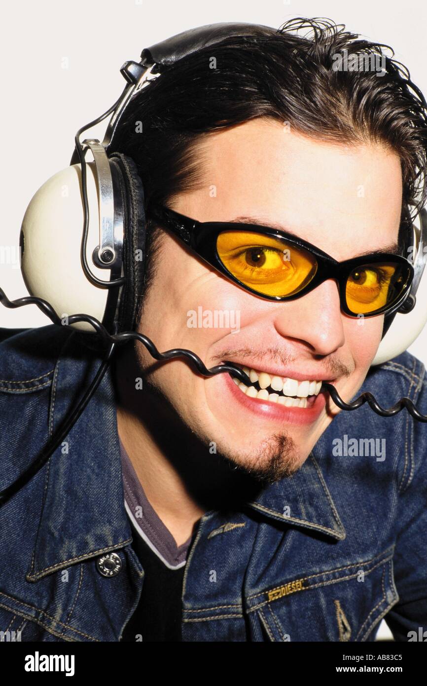 Man with headphones Stock Photo - Alamy
