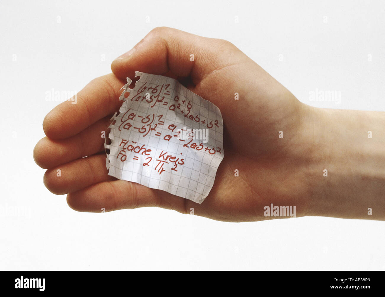 hand with cheat sheet Stock Photo - Alamy