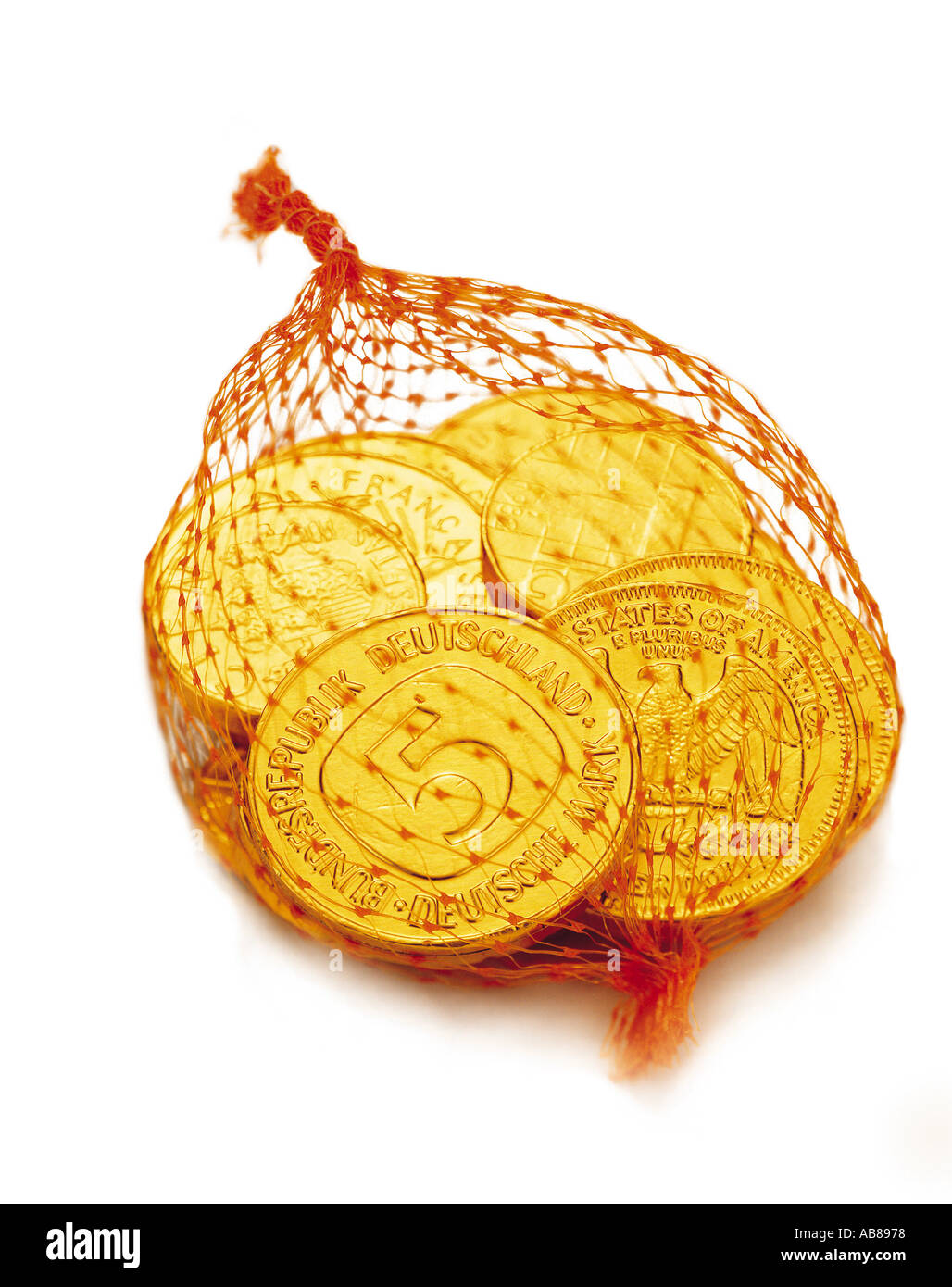 Golden chocolate coins Cut Out Stock Images & Pictures - Alamy