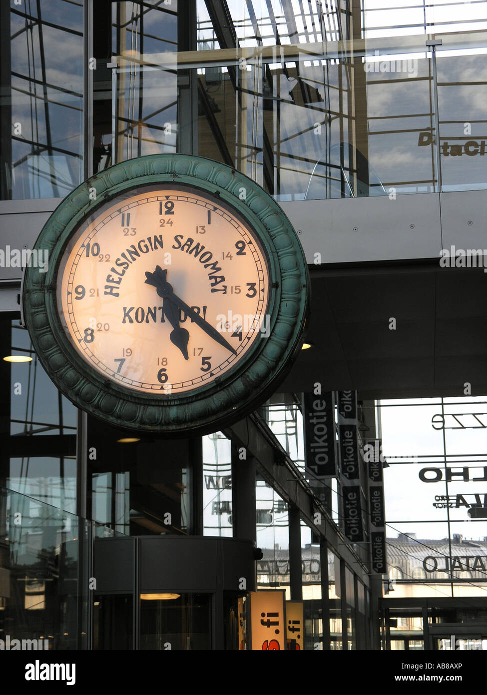 Clock in the helsingin sanomat building centre of Helsinki Finland ...
