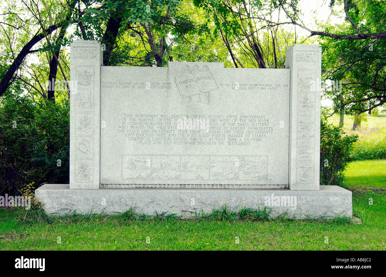 An historic cairn monument commemorating the Mennonite immigration ...