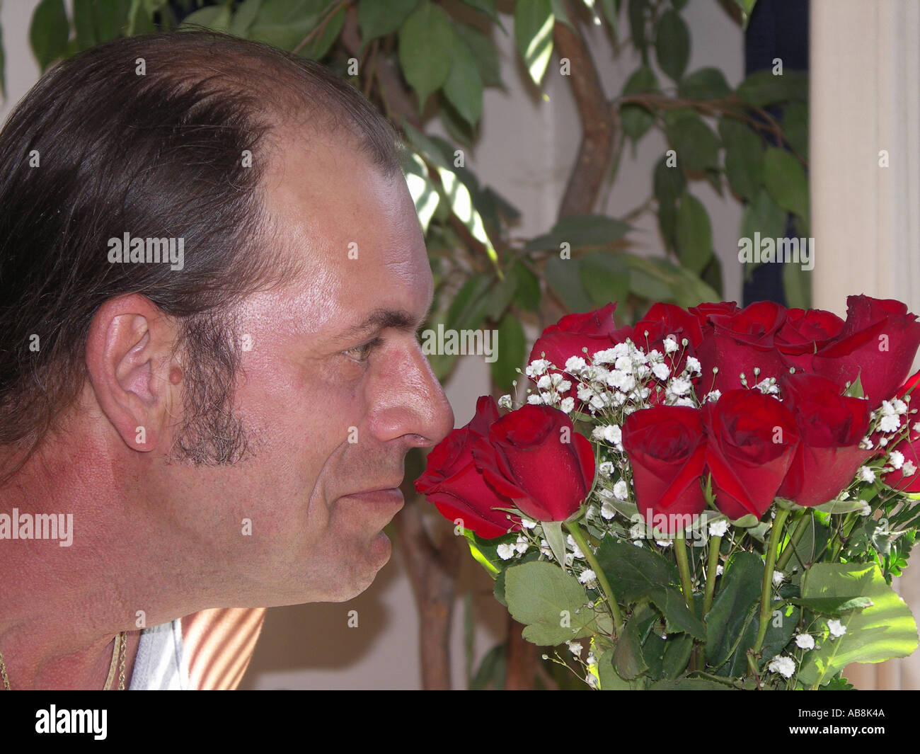 Man nose smelling roses hi-res stock photography and images - Alamy