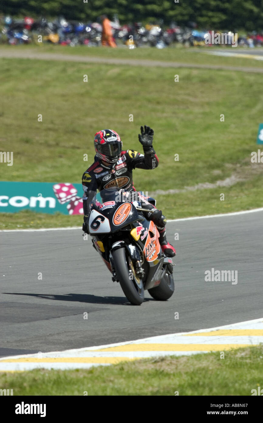 Ryuichi Kiyonari HM Plant Honda team acknowledges the crowd after his ...
