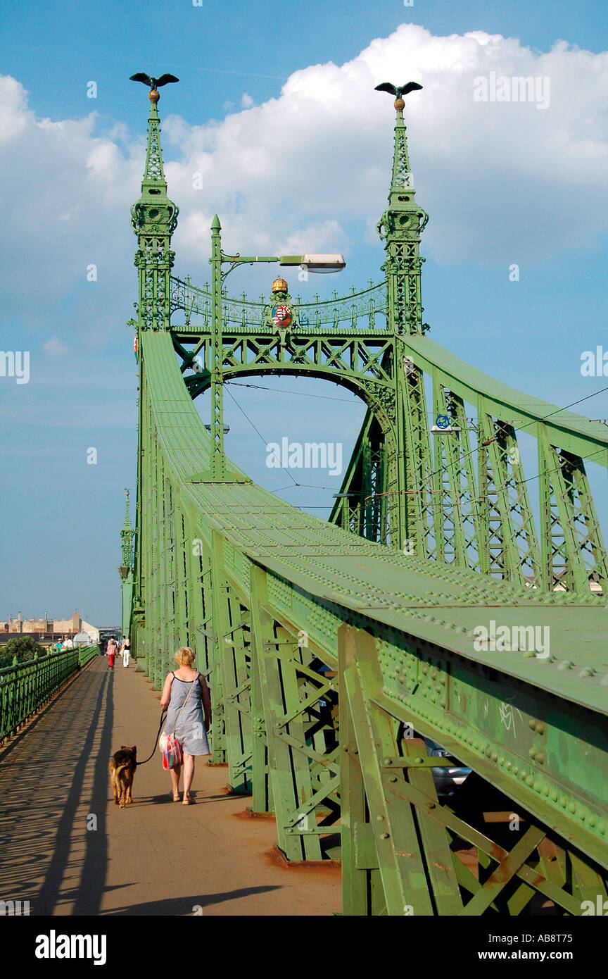 Pedestrians crossing Szabadsag hid bridge called in English Liberty ...