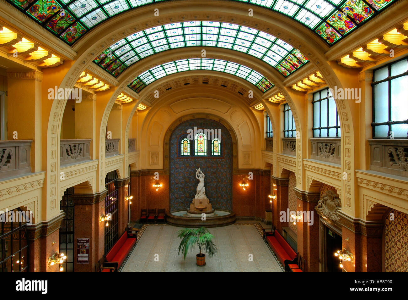 Art Nouveau style entrance hall of the Gellert Thermal Baths or Gellert ...