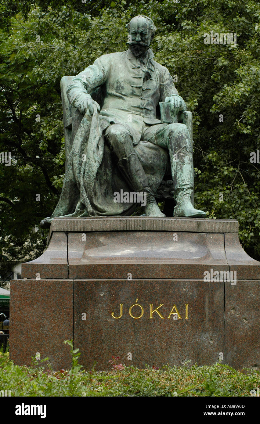 Statue of Mor Jokai also known as Maurus Jokai who was a Hungarian ...