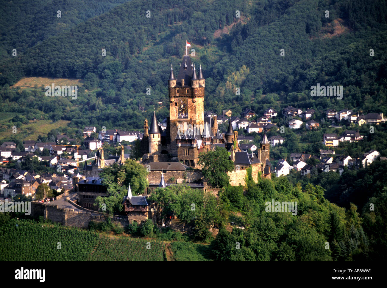 Mosel river castle Reichsburg Cochem 11th century Rheinland Pfalz Stock ...