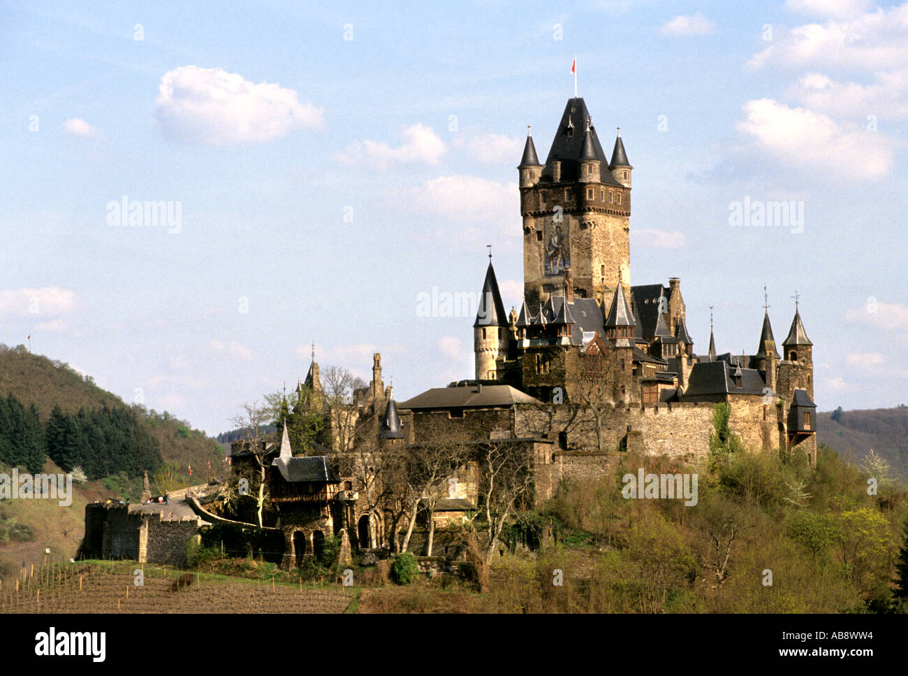Mosel river castle Reichsburg Cochem 11th century Rheinland Pfalz Stock ...