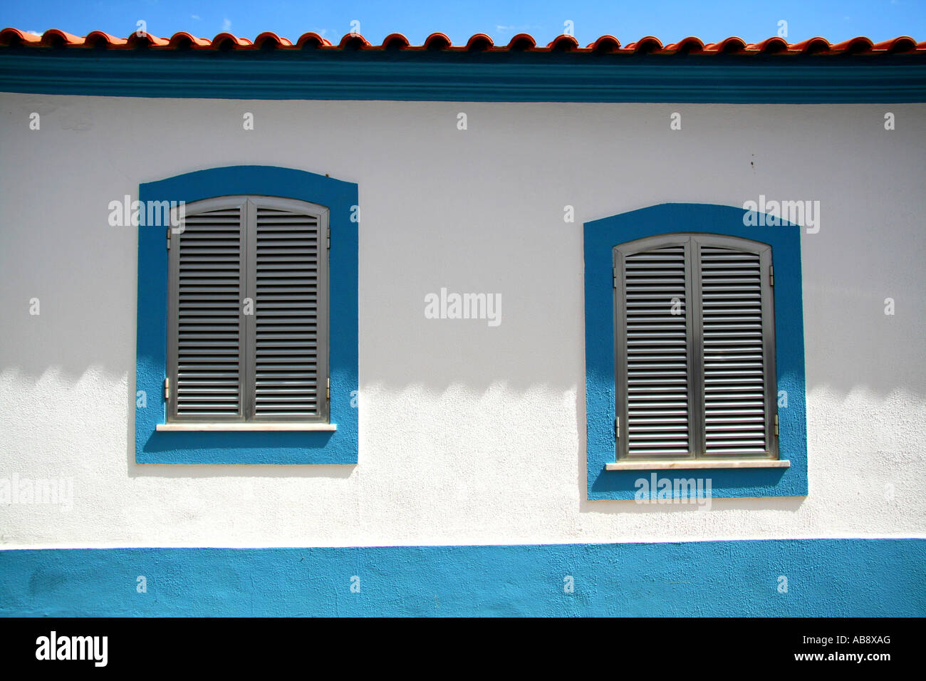 Traditional windows on a home in Albufeira old town, Algarve, Portugal ...