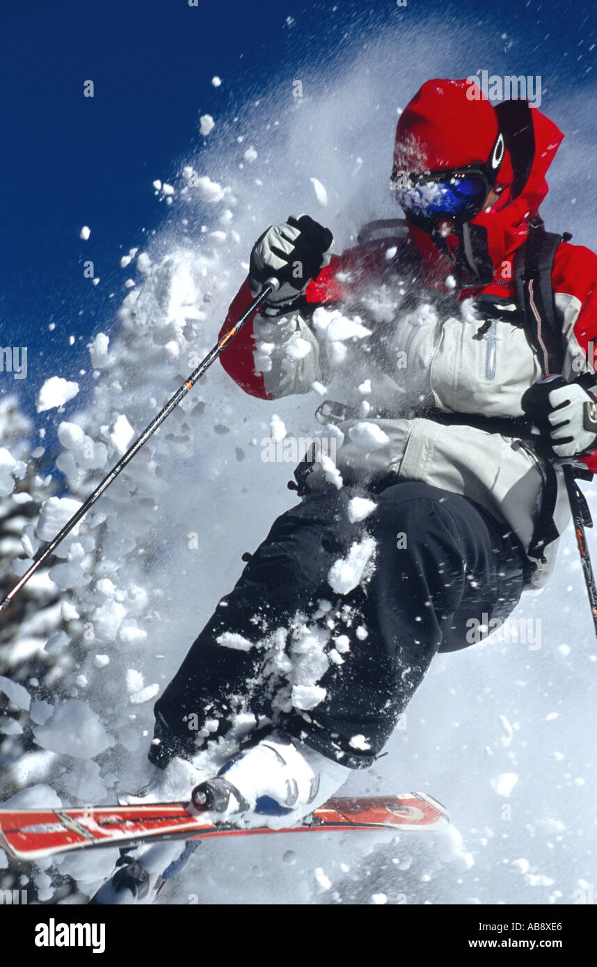 skier in a cloud of snow whirled up by himself Stock Photo - Alamy