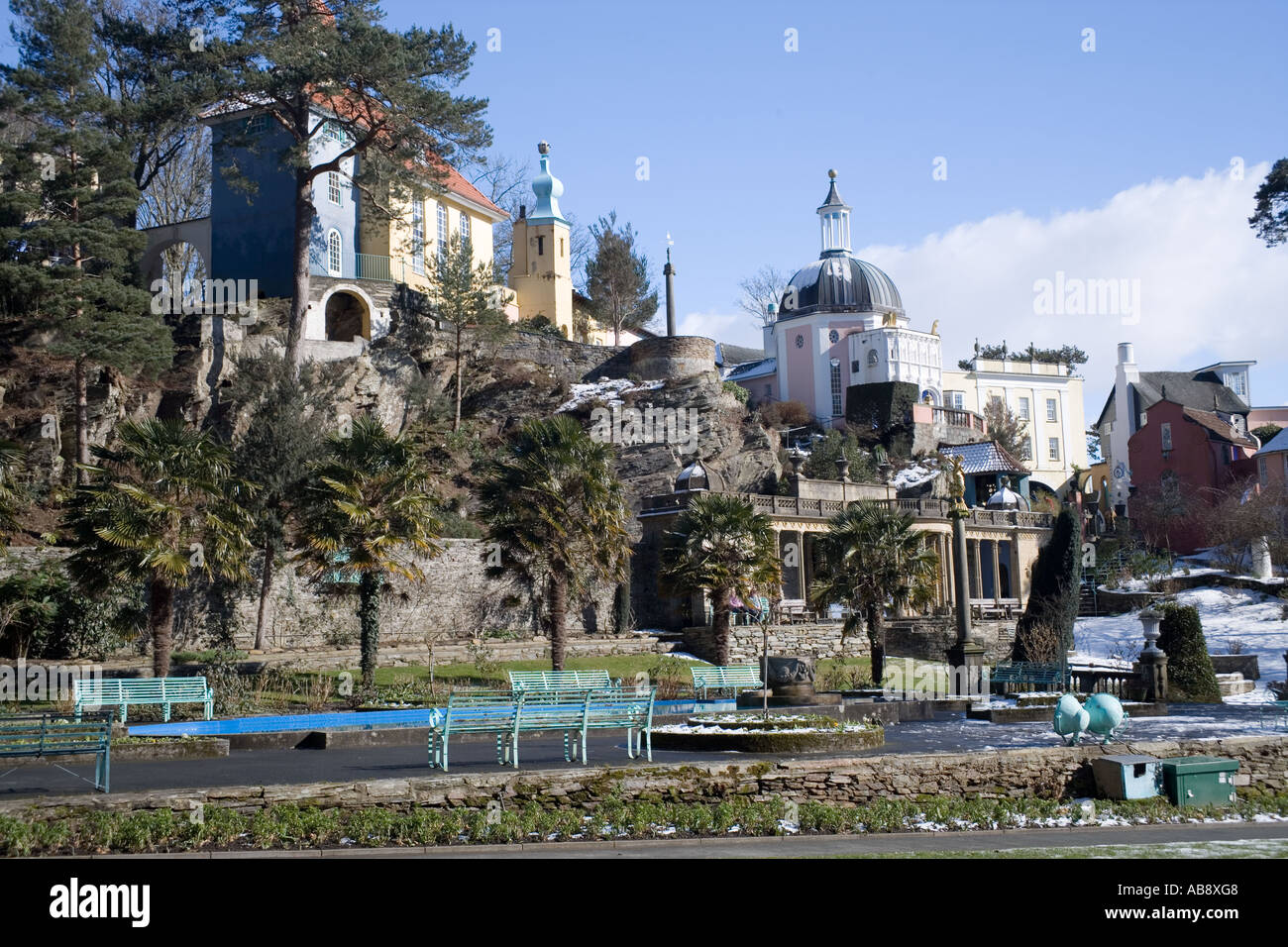 Portmeirion village in the snow,North Wales,United Kingdom Stock Photo ...