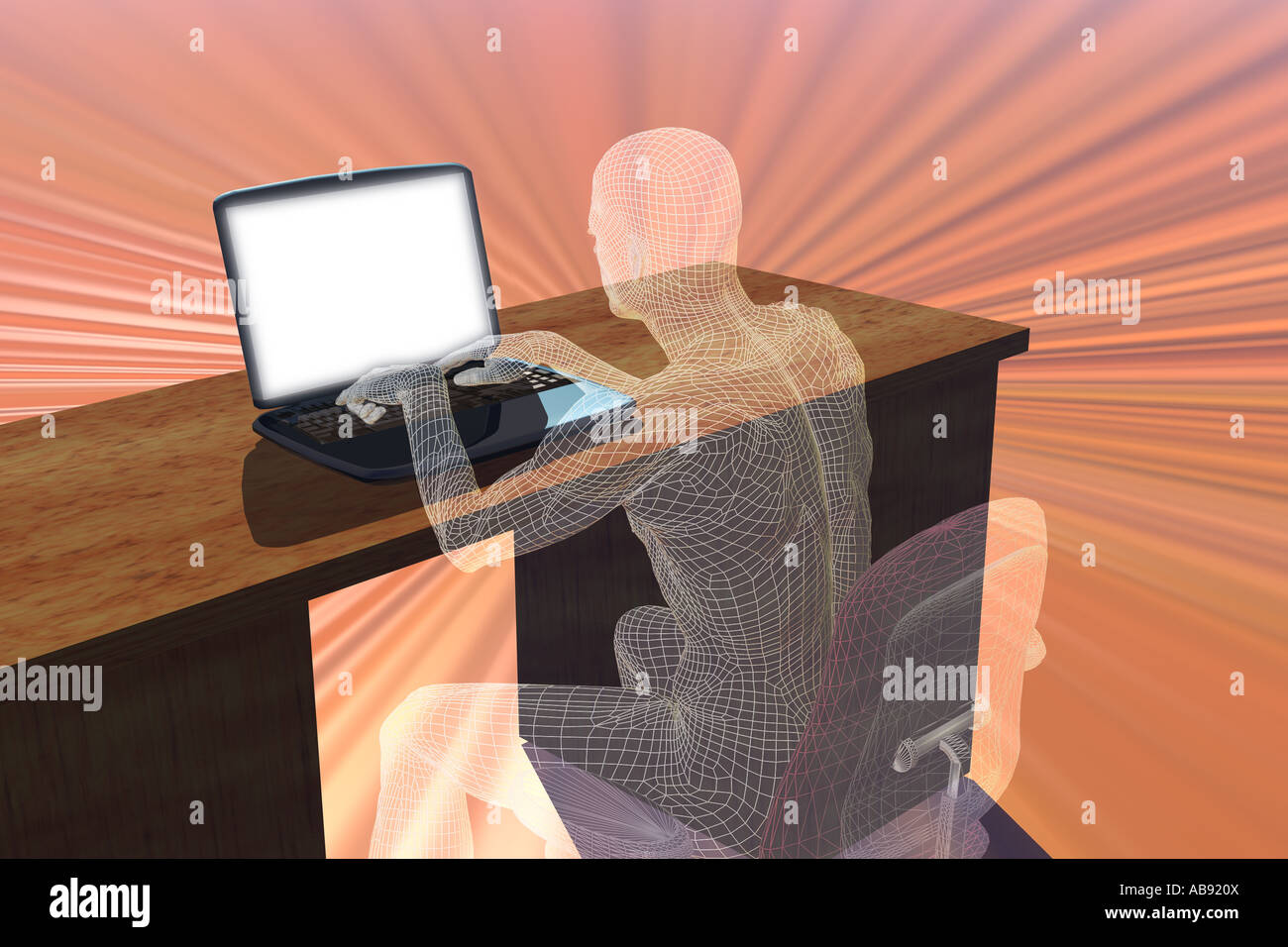 Wireframe person at a computer Stock Photo - Alamy