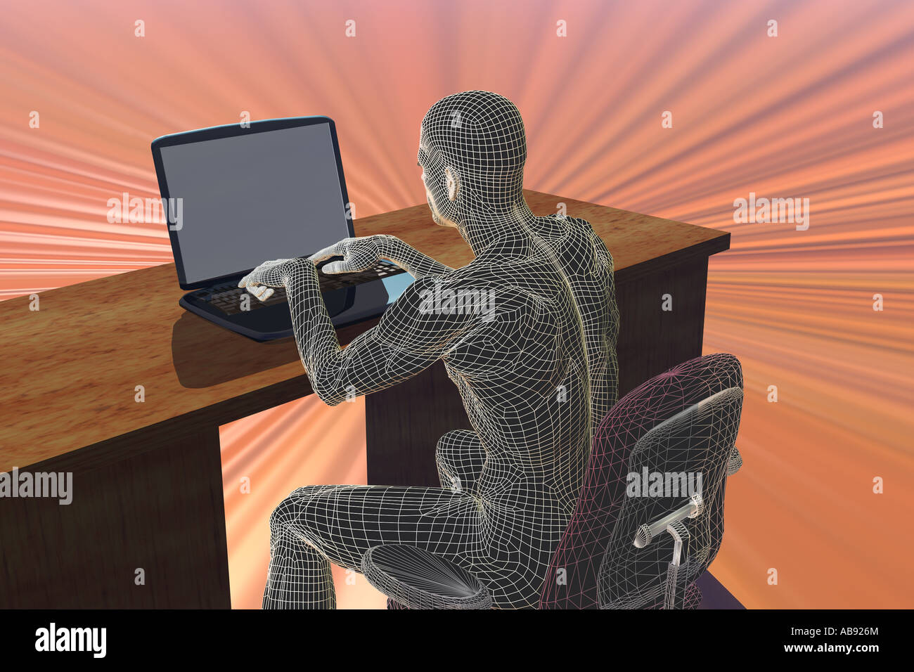 Wireframe person at a computer Stock Photo - Alamy