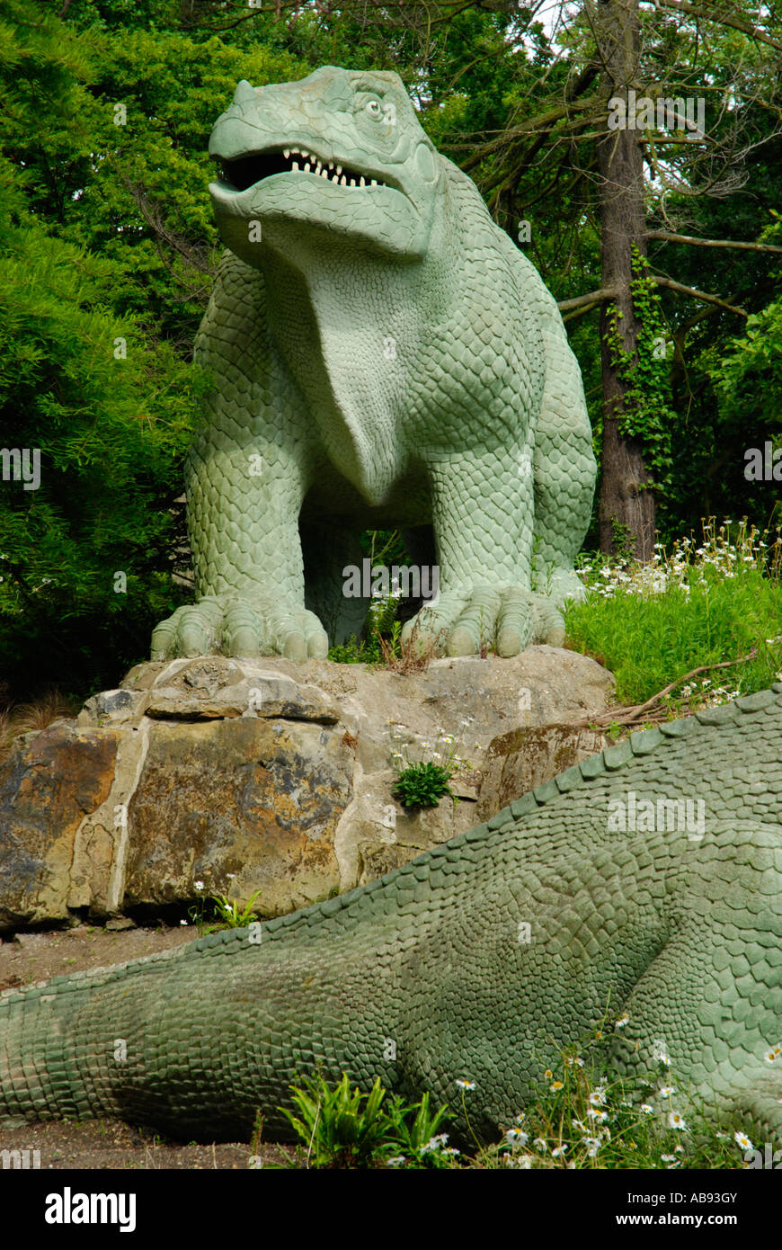 Iguanodon dinosaur statues in Crystal Palace Park London England Stock ...