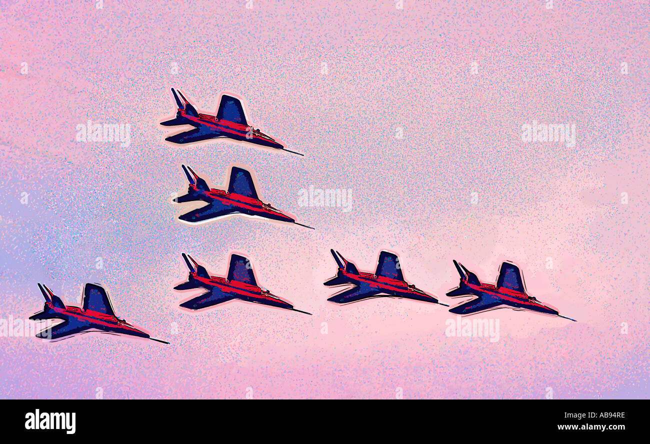 Manipulated Photo of Red Arrows Flying in Formation Stock Photo - Alamy
