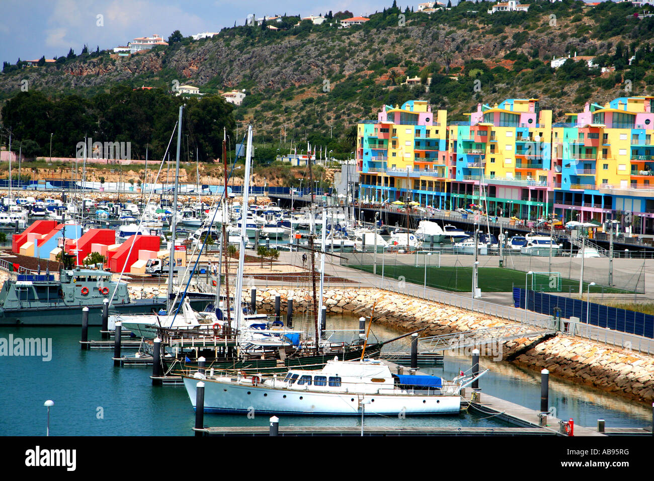 Colourful buildings in Albufeira marina, Algarve, Portugal, Europe EU ...