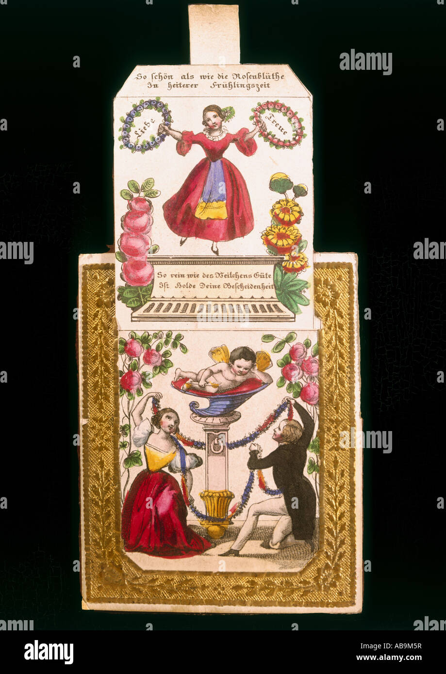 kitsch, greeting cards, friensship card, spring, coloured engraving ...