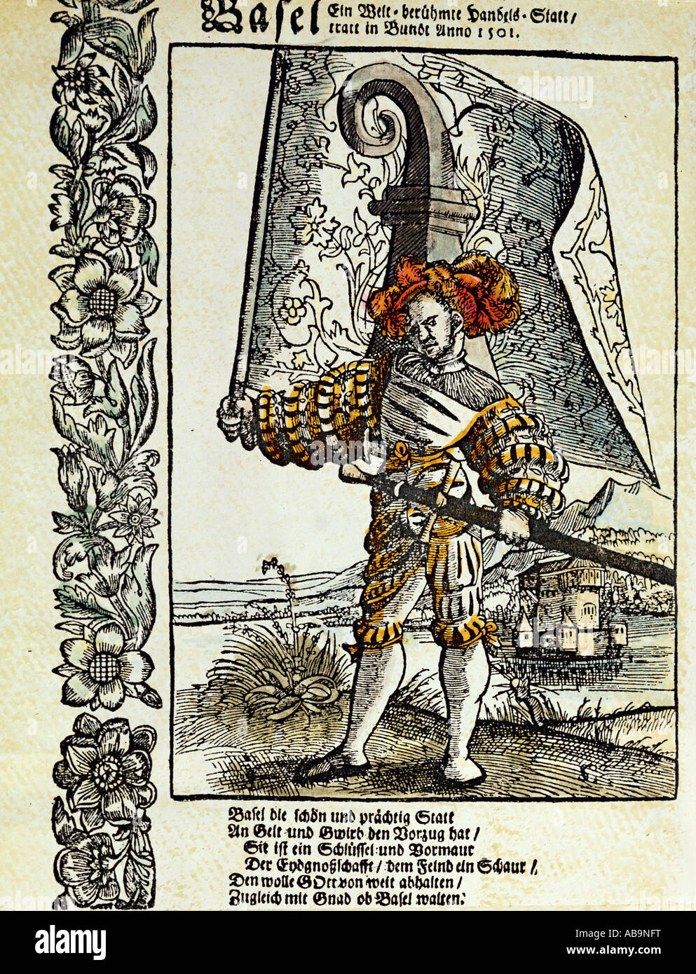 military, Switzerland, infantry, colour bearer, City of Basel, coloured ...