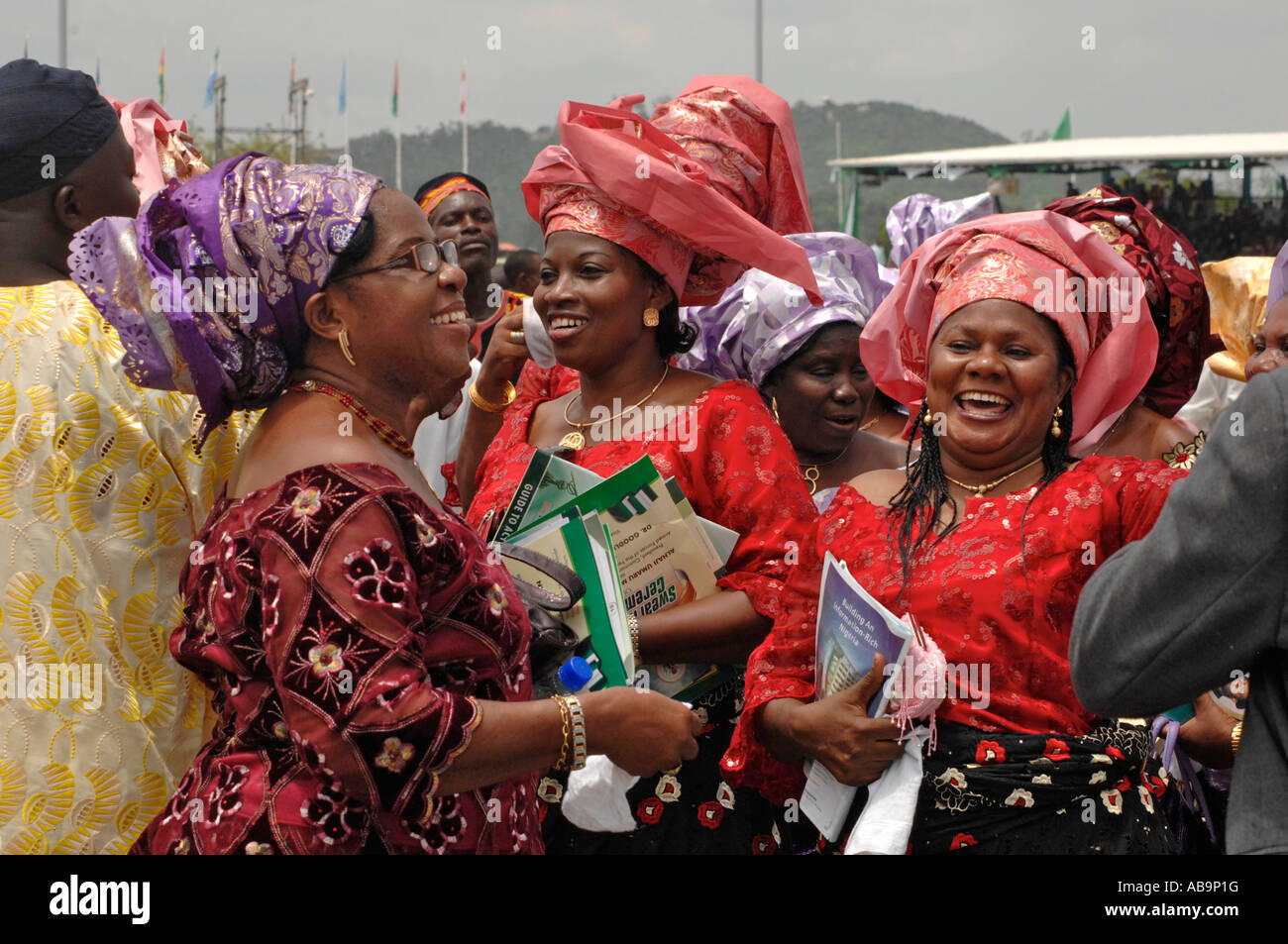 Smiling, happy Nigerian women celebrate at political rally, Abuja ...