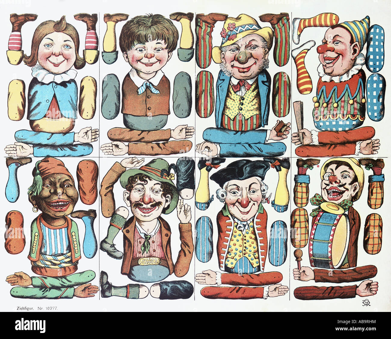 toys, cut-out sheet, Jumping Jacks, colour lithograph, Germany, 19th ...