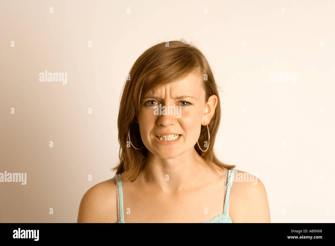 Angst anger frustration worry stress etc look from a young woman Stock ...