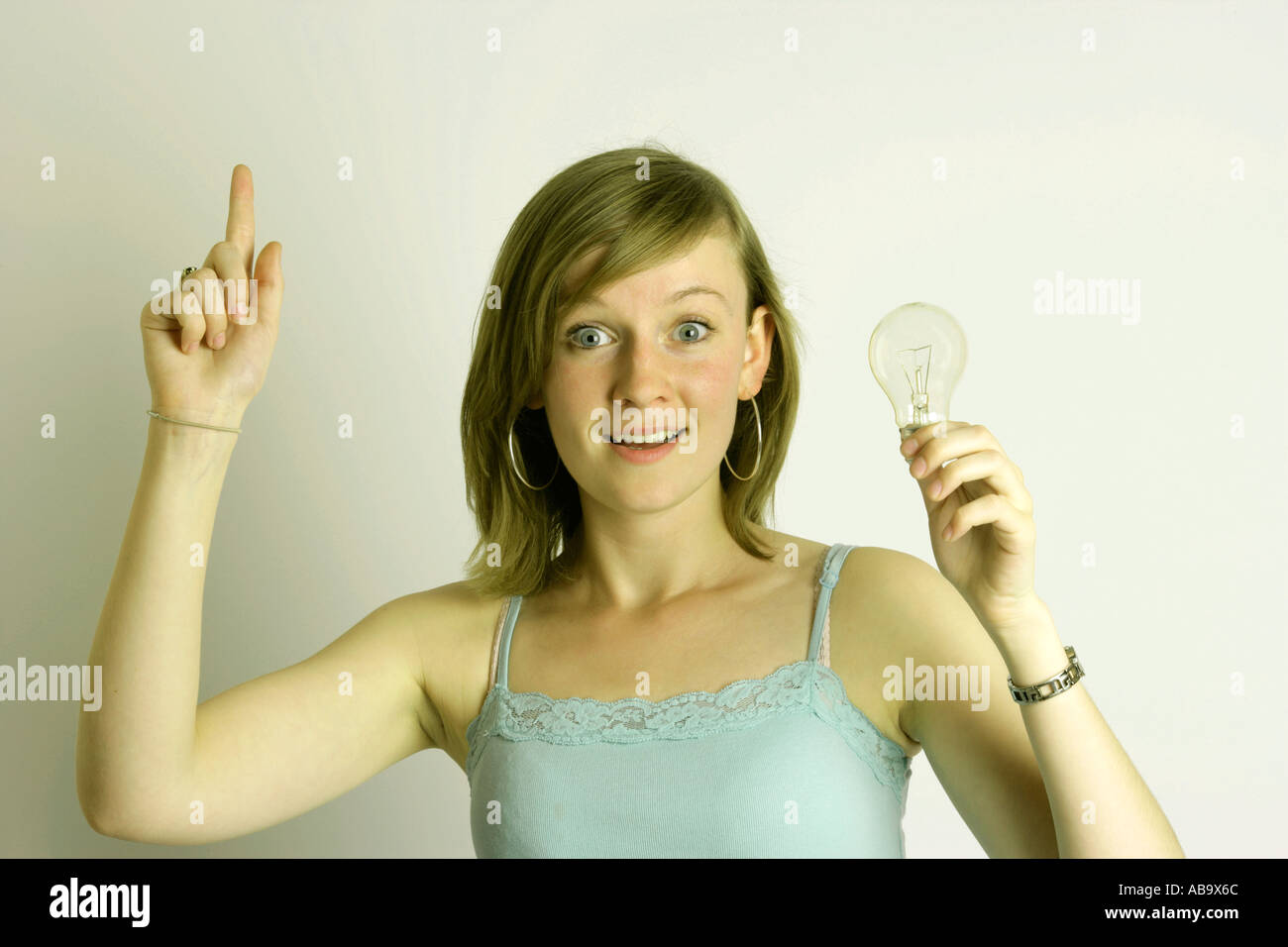 bright idea new idea spark etc Expressions of a young woman Stock Photo ...