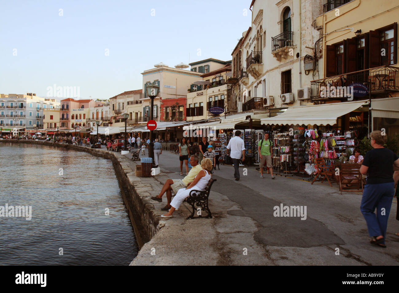 Reataurants and shops at the old Venetian harbour in Chania, Crete ...