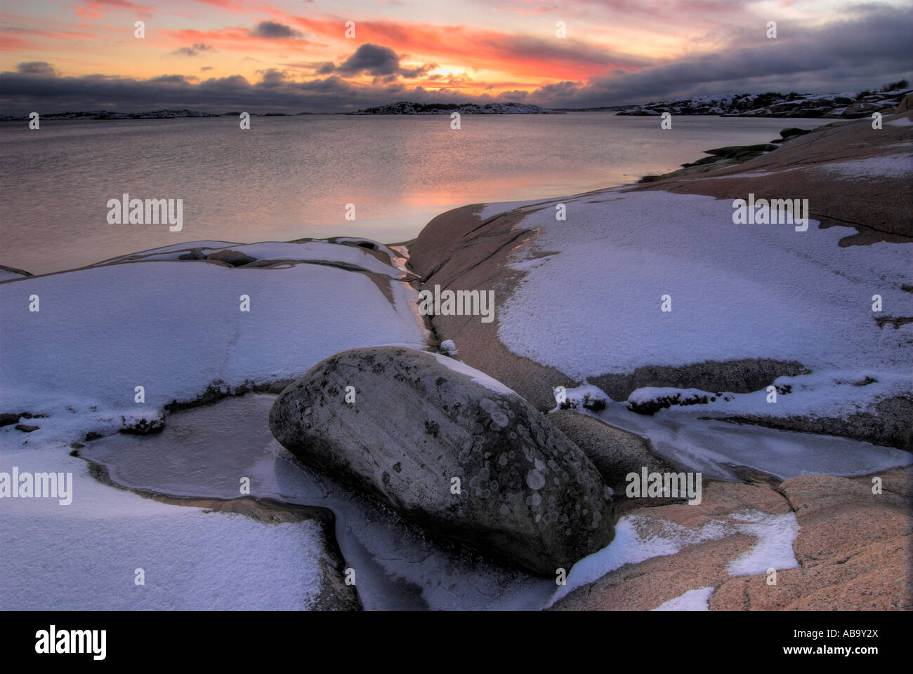 Coastal scene at sunset. Sweden Stock Photo - Alamy