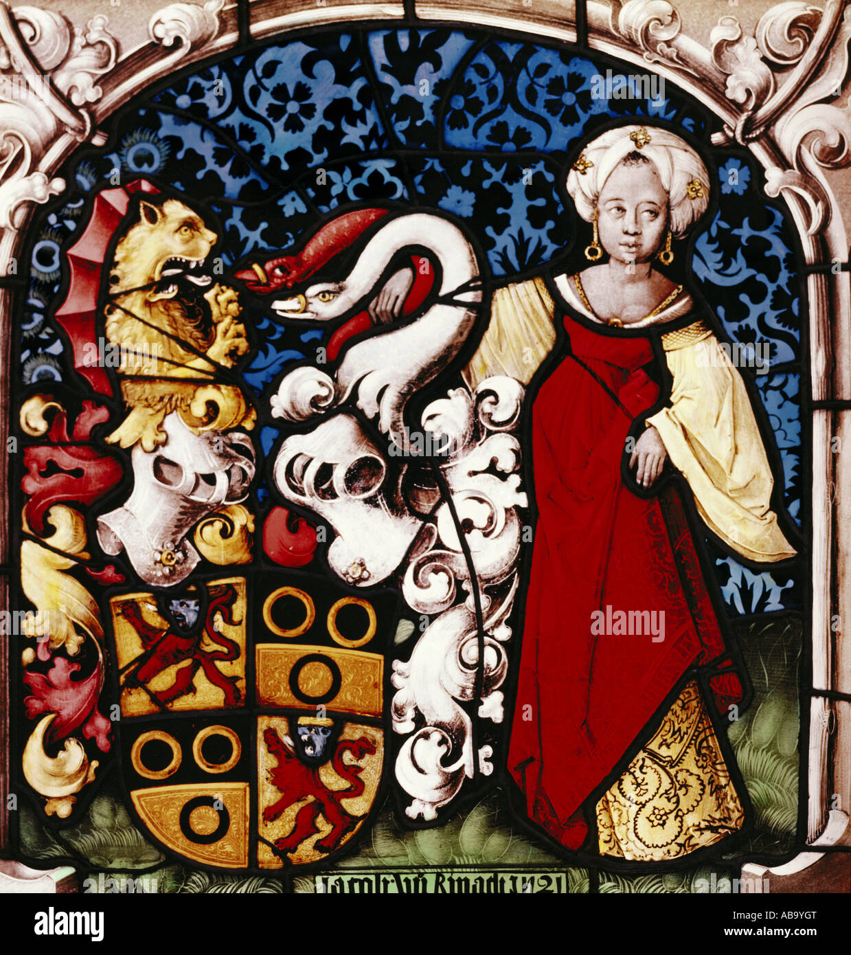 heraldry, supporters, moorish woman, glass painting, pane by Jakob ...