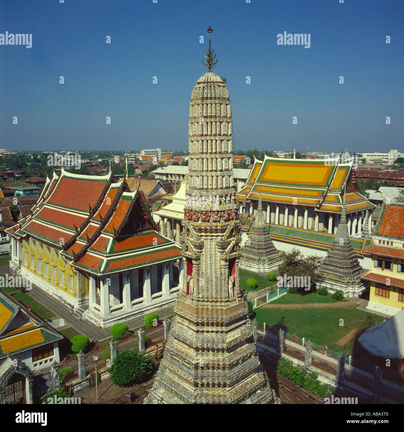 The ornate architecture of the central pagoda tower and pinnacle of the ...
