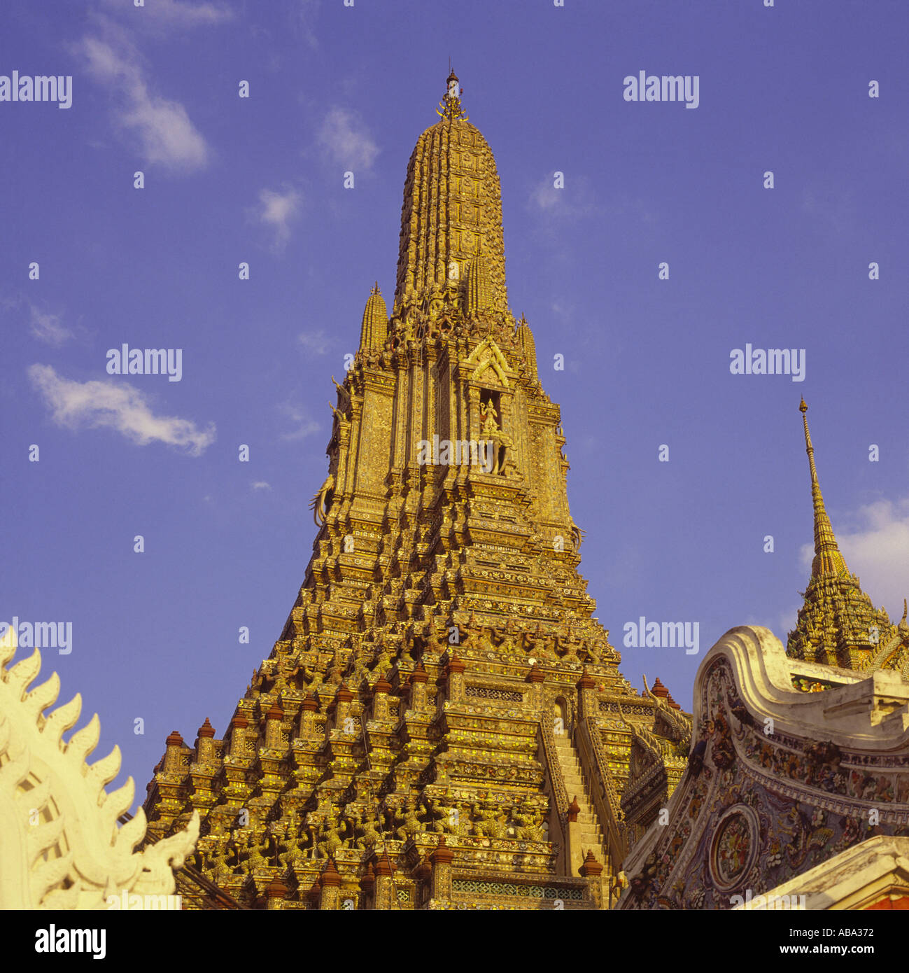 The main central tower pinnacle at Wat Arun Temple complex or Temple of ...