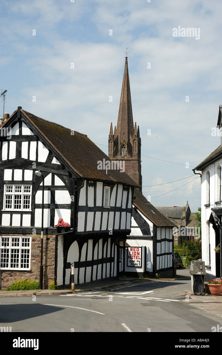The Red Lion Hotel and St Peter and St Paul's Church Weobley Stock ...
