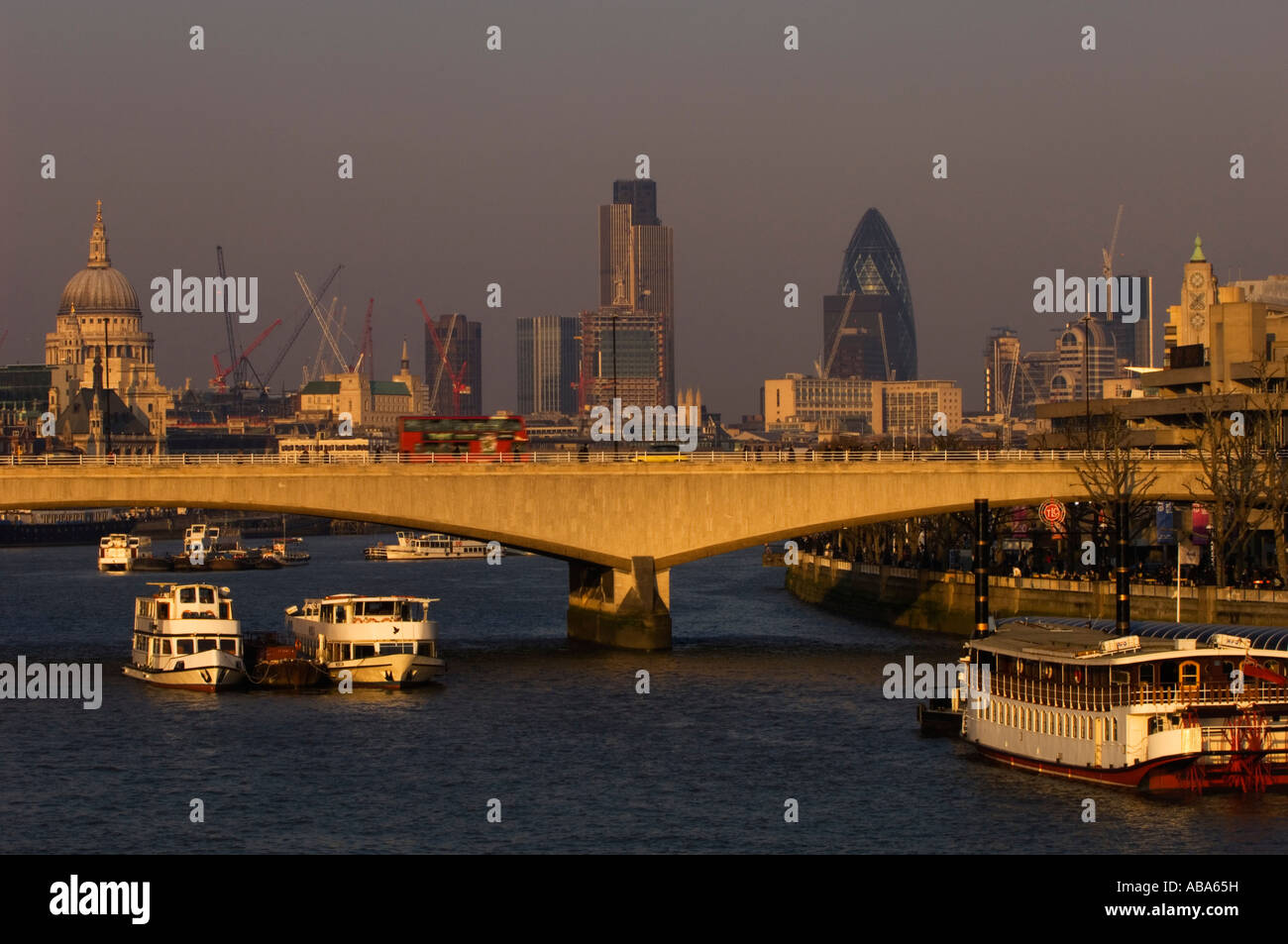 Europe United Kingdom London Waterloo Bridge over River Thames and ...