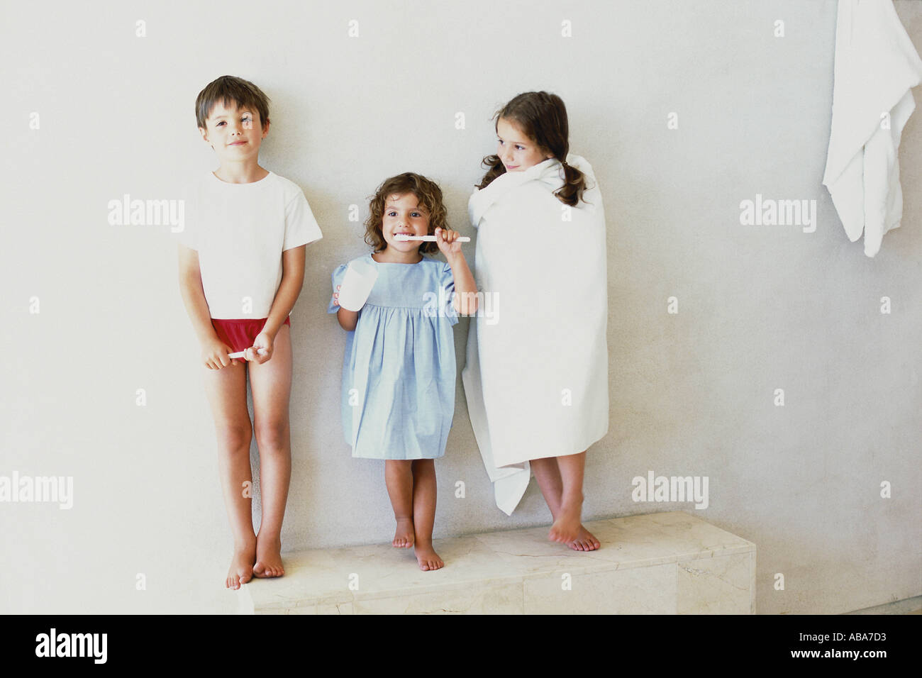 Kids in the bathroom Stock Photo - Alamy