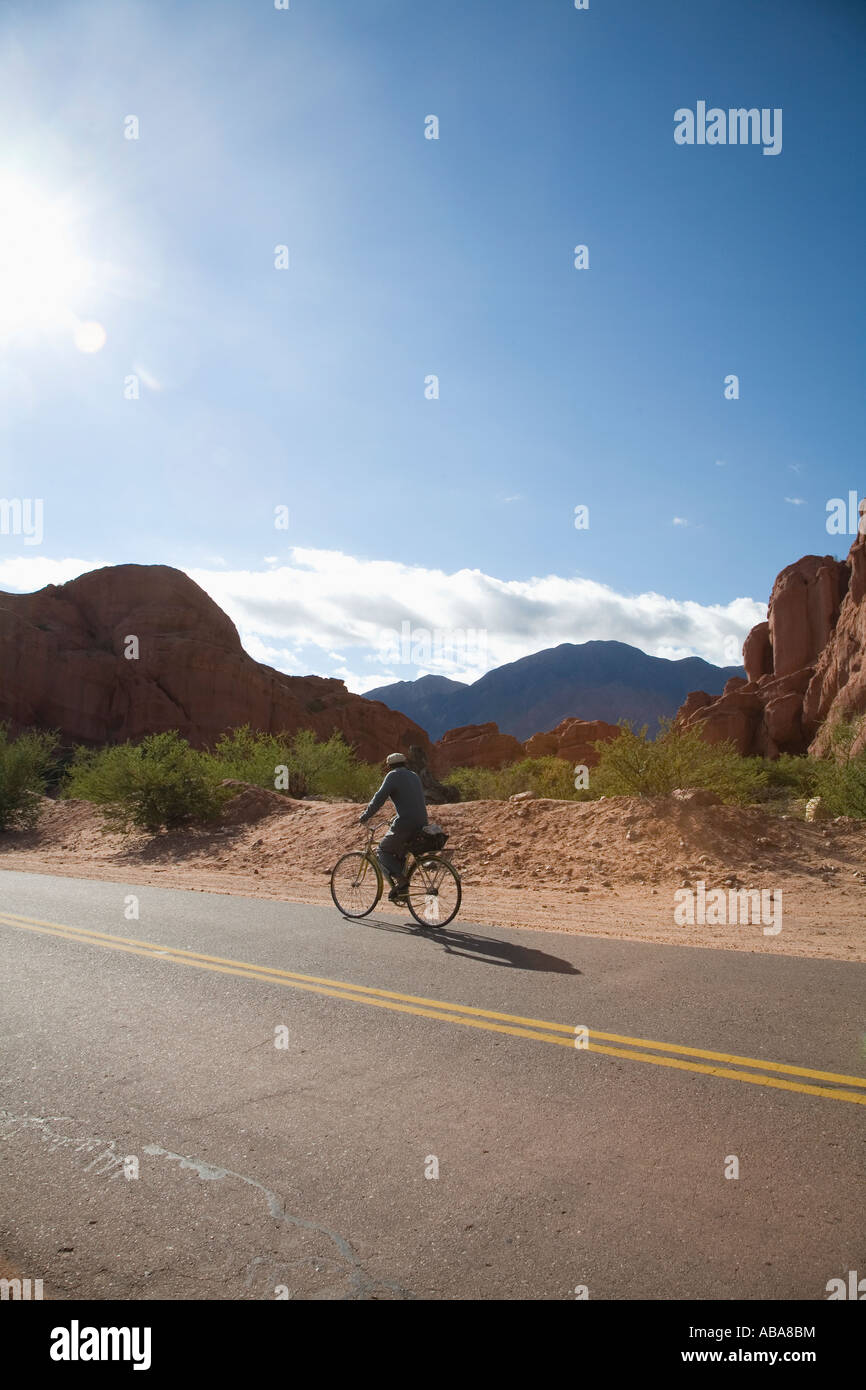 Man riding bicycle on road, Cafayate region, Argentina Stock Photo - Alamy