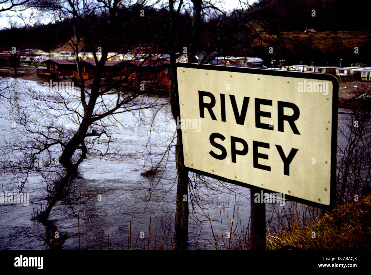 Scotland River Spey In Flood Sign Stock Photo - Alamy