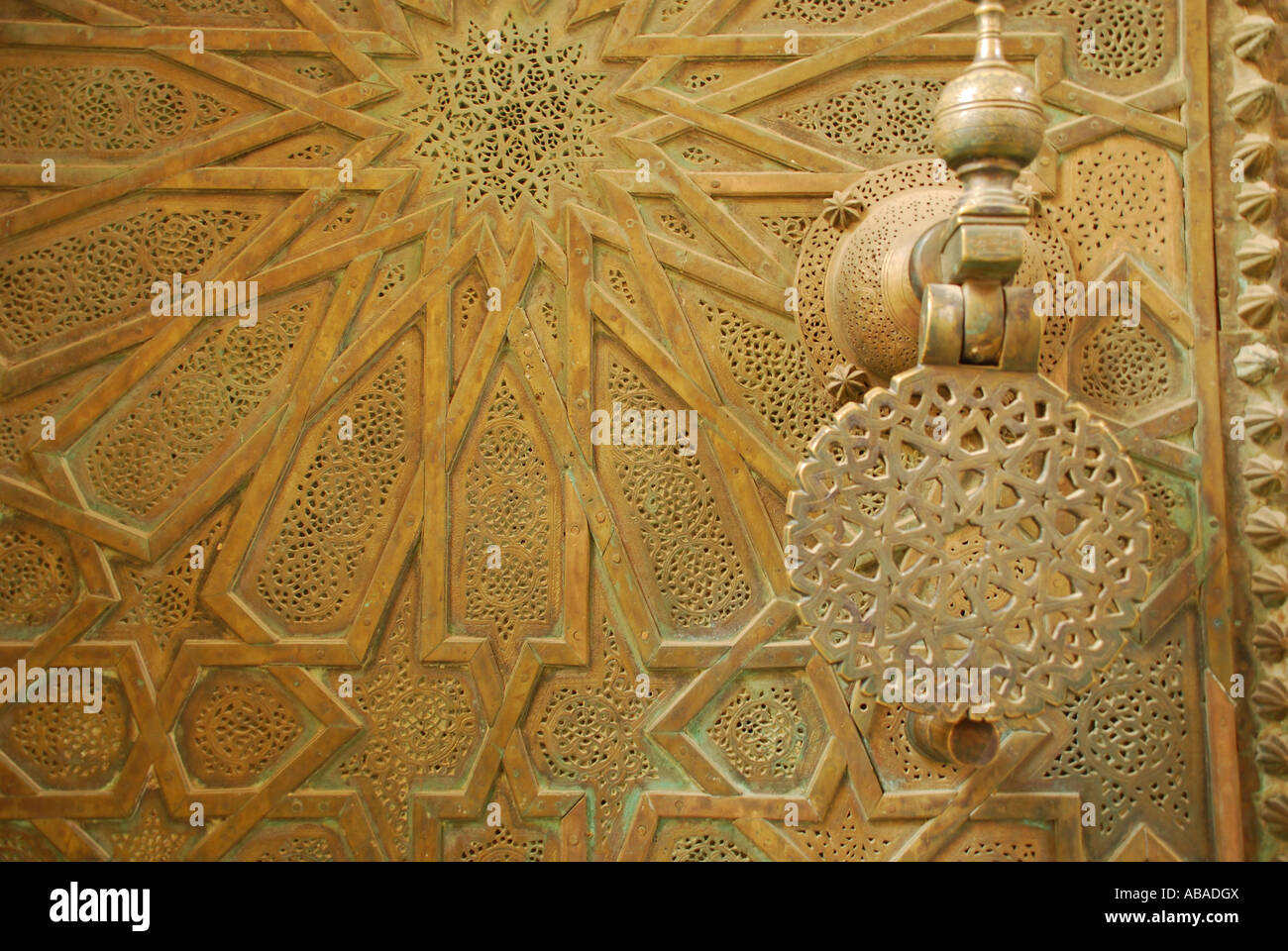 Decorated brass entrance with doornkocker Kings palace Fez el Jdid ...