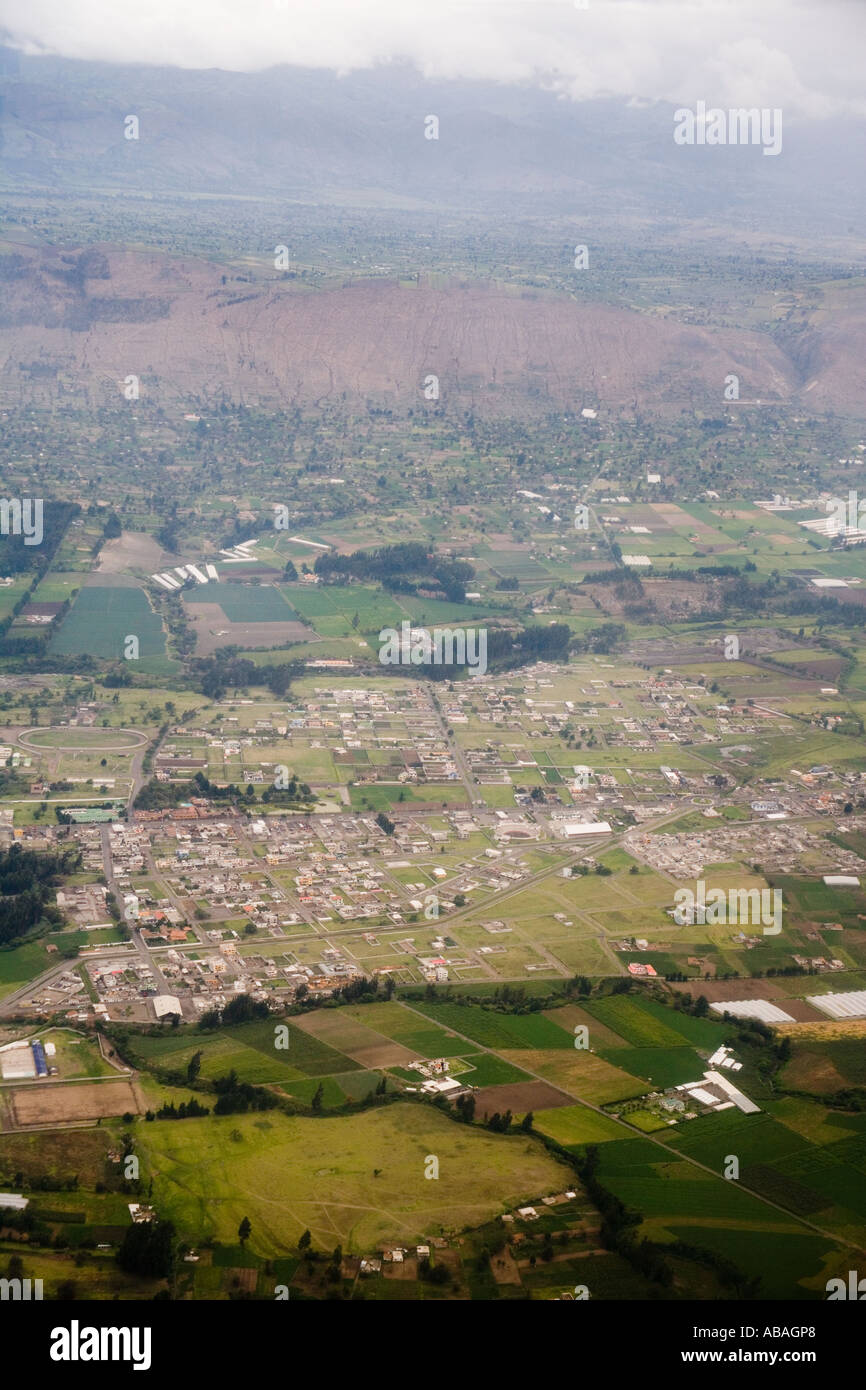 Aerial photograph of fields and landscape of the Andes near Quito ...