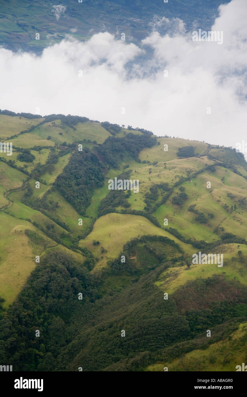 Aerial photograph of fields and landscape of the Andes near Quito ...