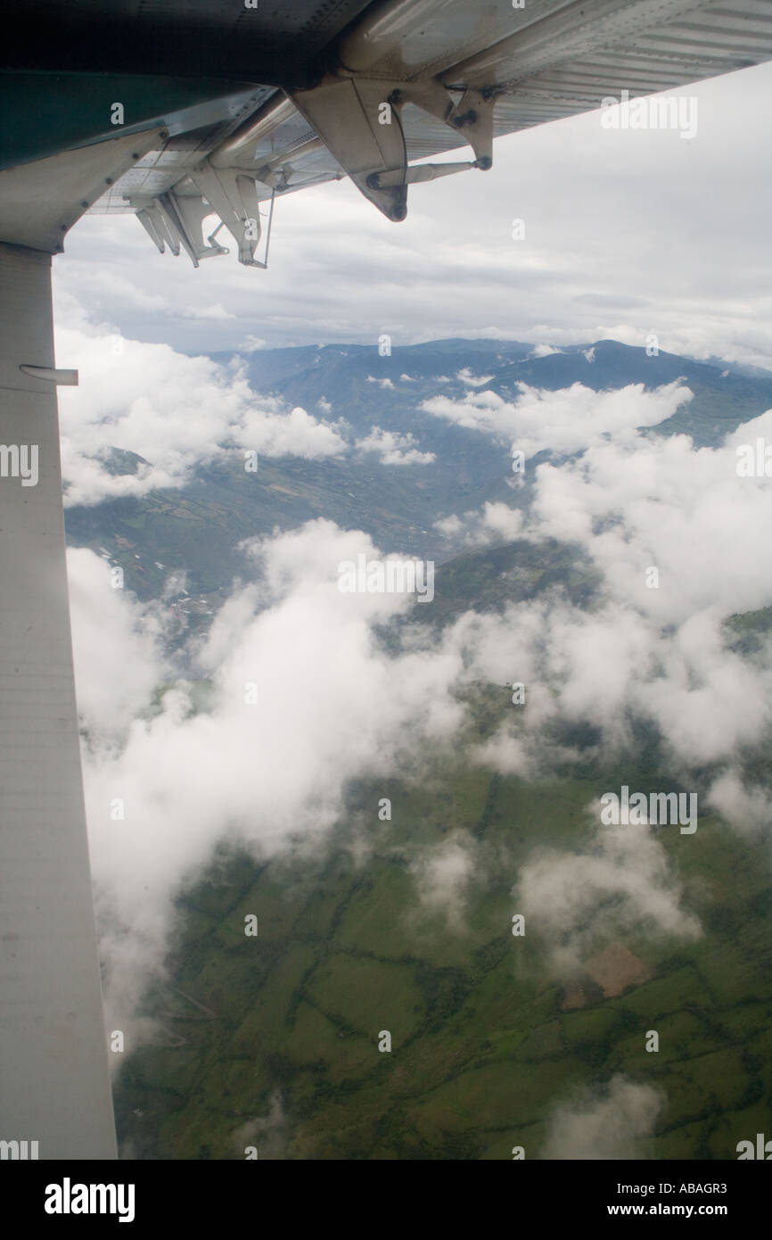 Aerial photograph of fields and landscape of the Andes near Quito ...