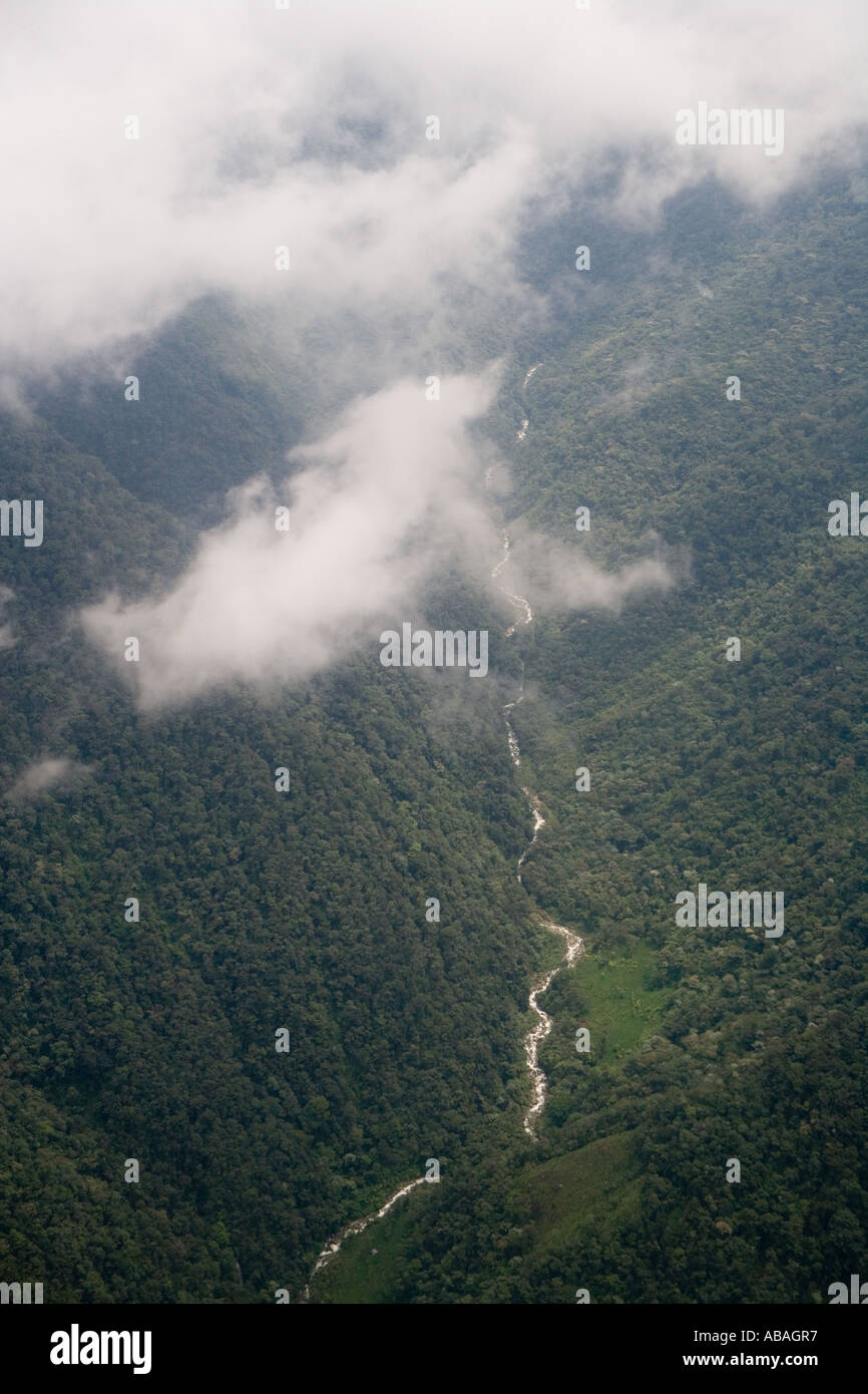 Aerial photograph of fields and landscape of the Andes near Quito ...