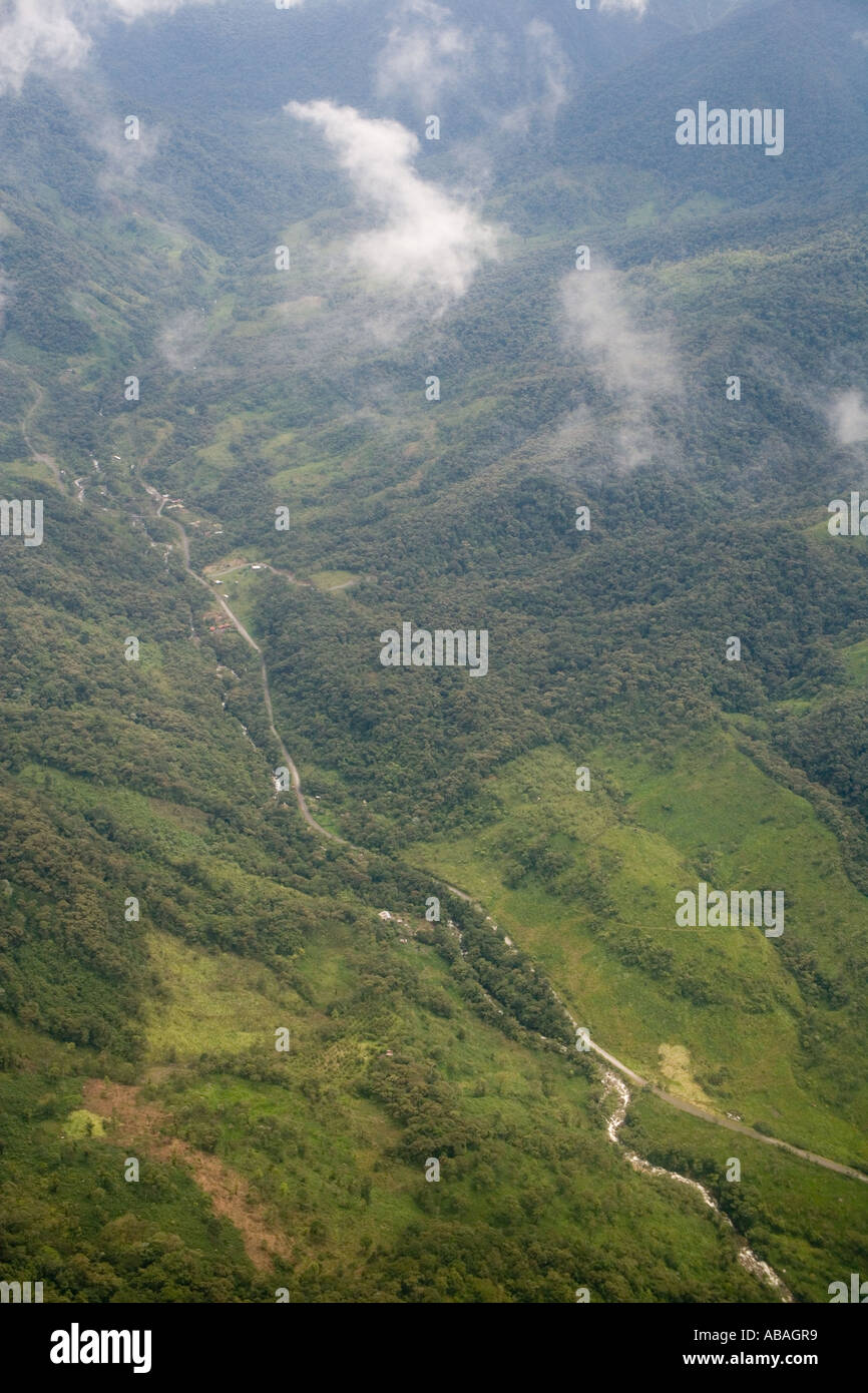 Aerial photograph of fields and landscape of the Andes near Quito ...