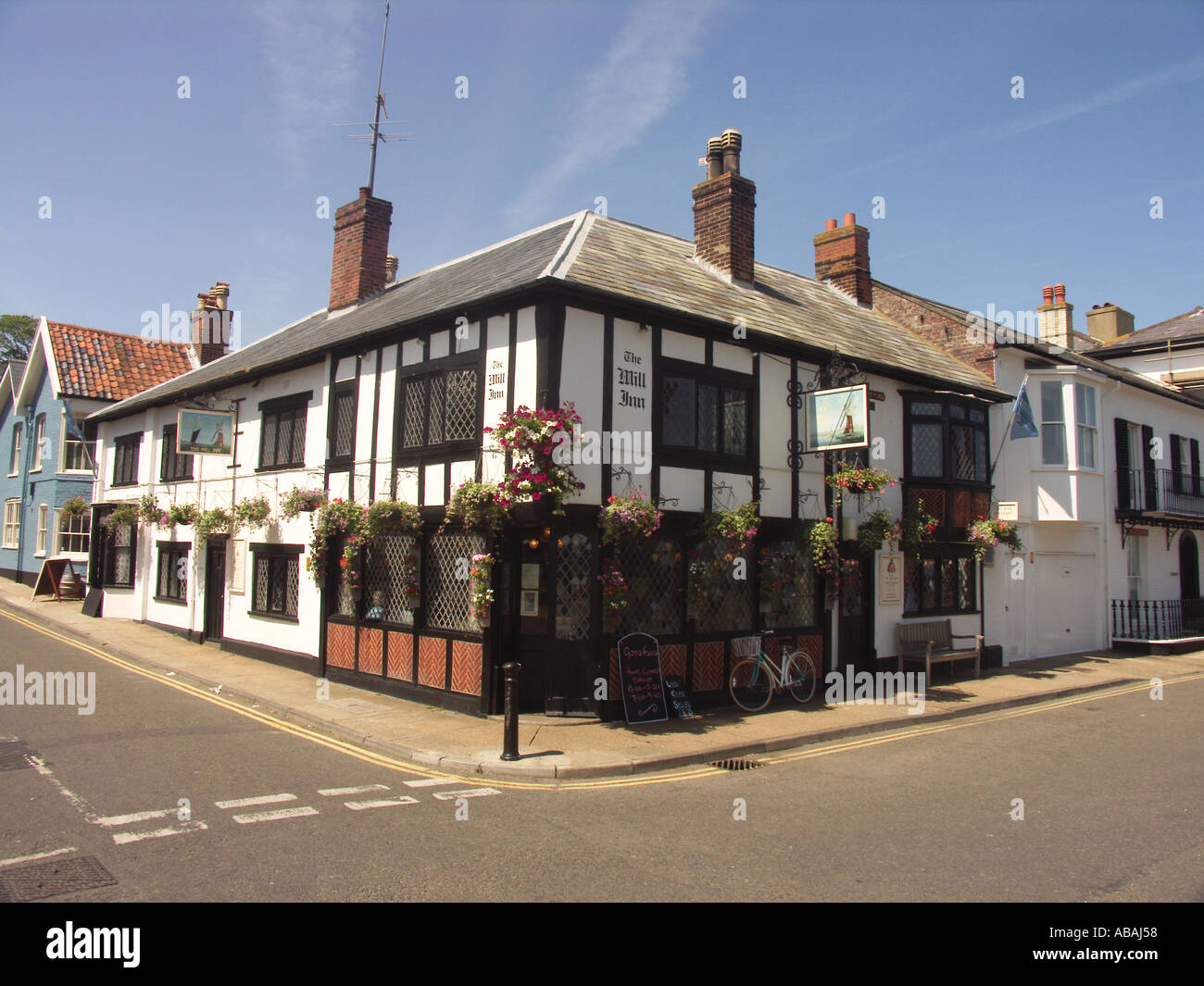 Timber framed pub and buildings Aldeburgh Suffolk England Stock Photo ...